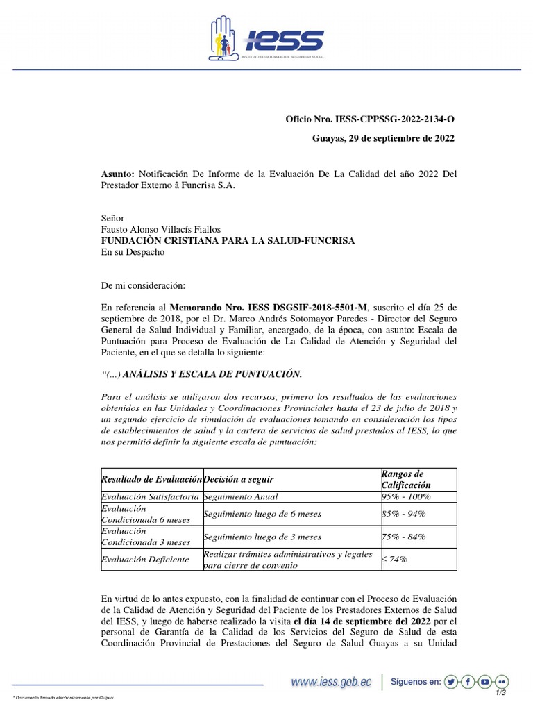 Evaluación 2022 Funcrisa: 91% Condicionado | PDF