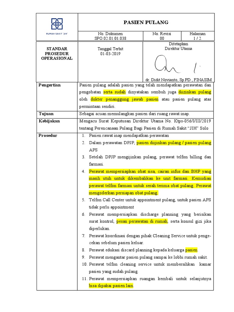 SPO Pasien Pulang | PDF