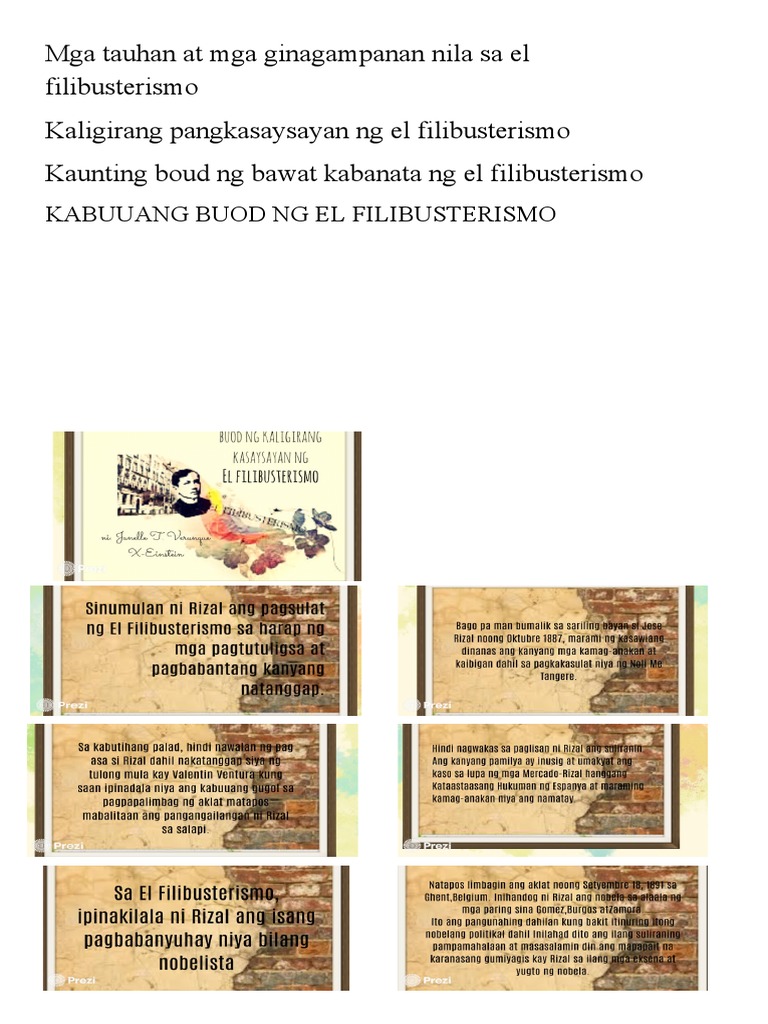 Mga Tauhan at Mga Ginagampanan Nila Sa El Filibusterismo | PDF