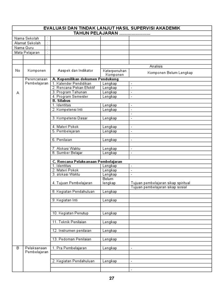 Evaluasi Dan Tindak Lanjut Hasil Supervisi Akademik | PDF