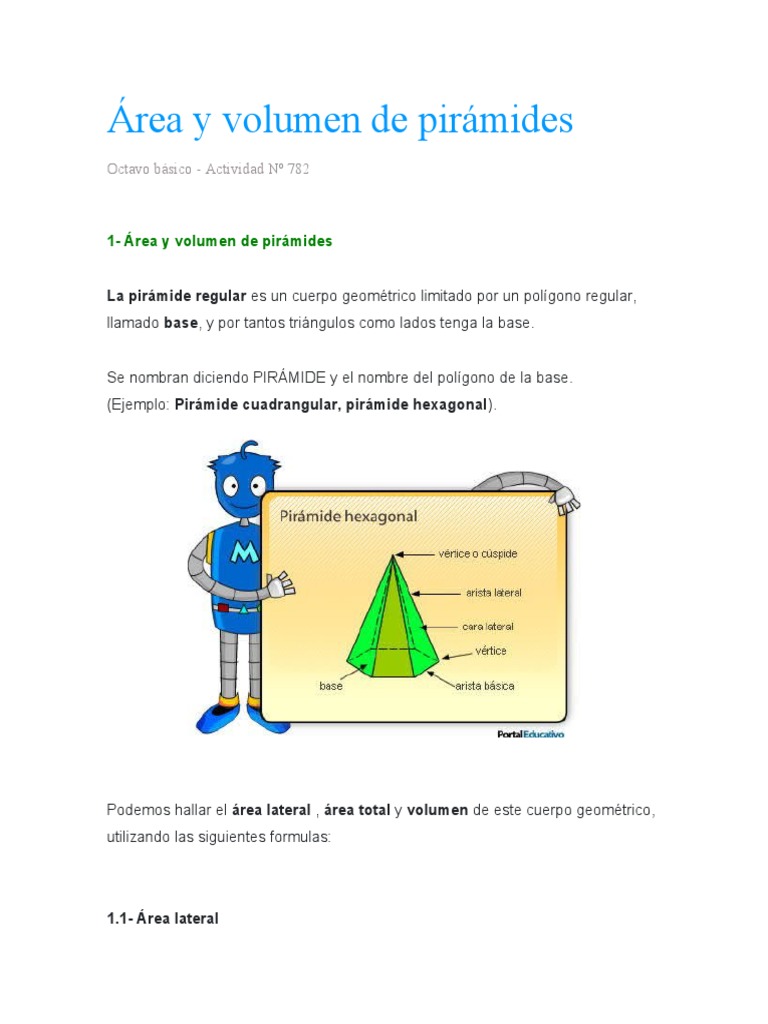Área y volumen de pirámides: fórmulas y ejemplos | PDF | Triángulo ...