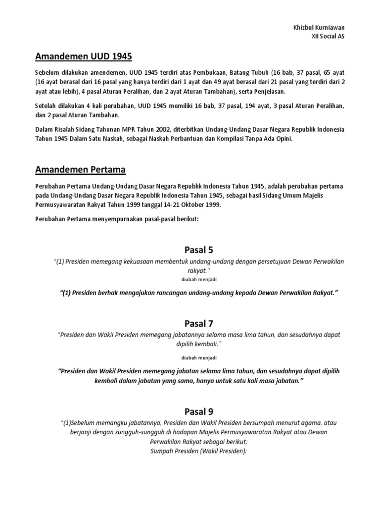 Perubahan Amandemen UUD 1945 | PDF
