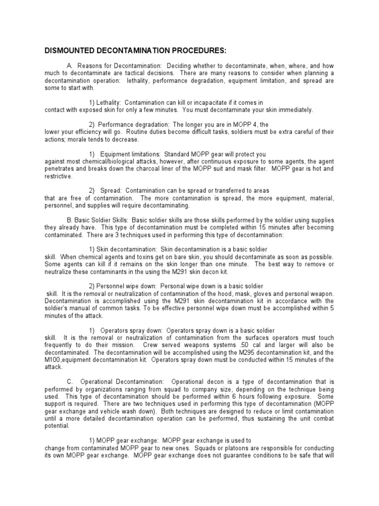 Dismounted Decontamination Procedures 1 | PDF | Chemical Warfare | Radioactive Contamination
