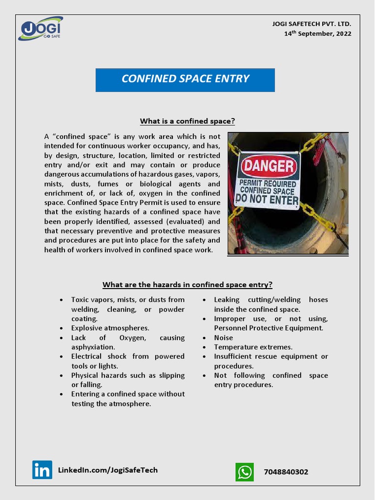 Confined Space Entry | PDF | Occupational Safety And Health | Chemistry