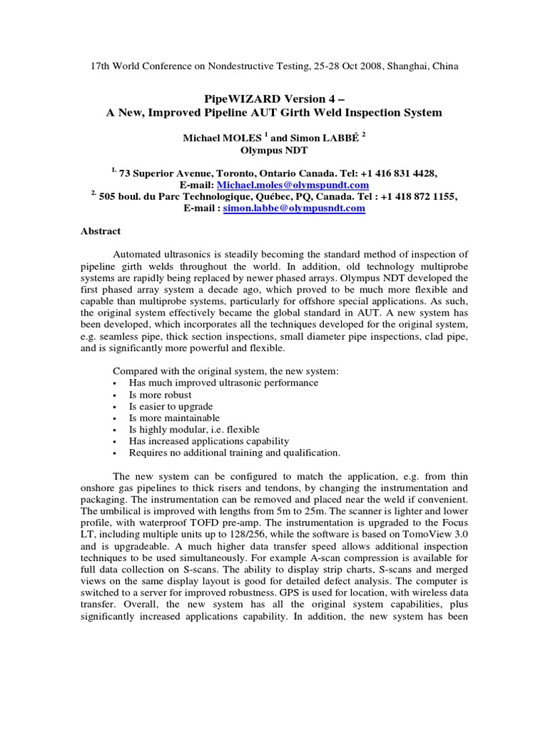 Pipewizard Version 4 - A New, Improved Pipeline Aut Girth Weld ...