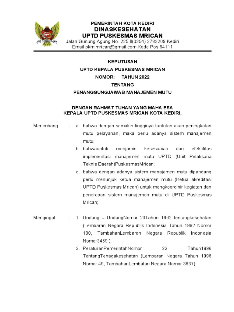 SK MANAJEMEN MUTU Revisi | PDF