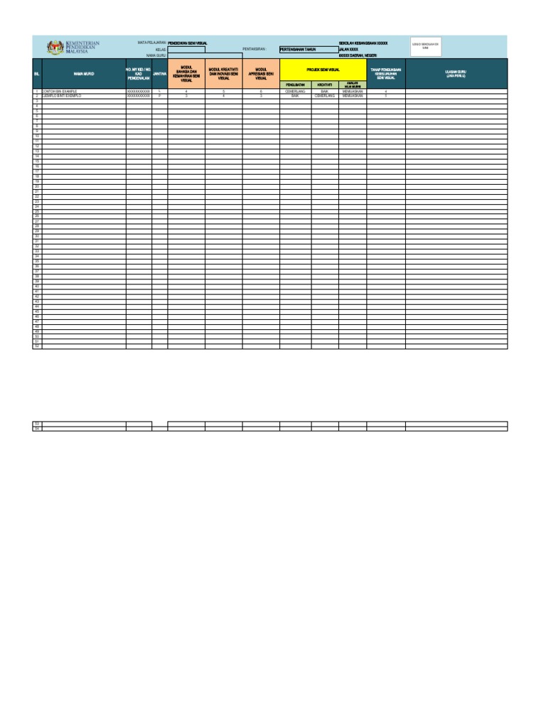 Template PBD PSV Tahun 2 2022 (Semakan) - Kosong | PDF