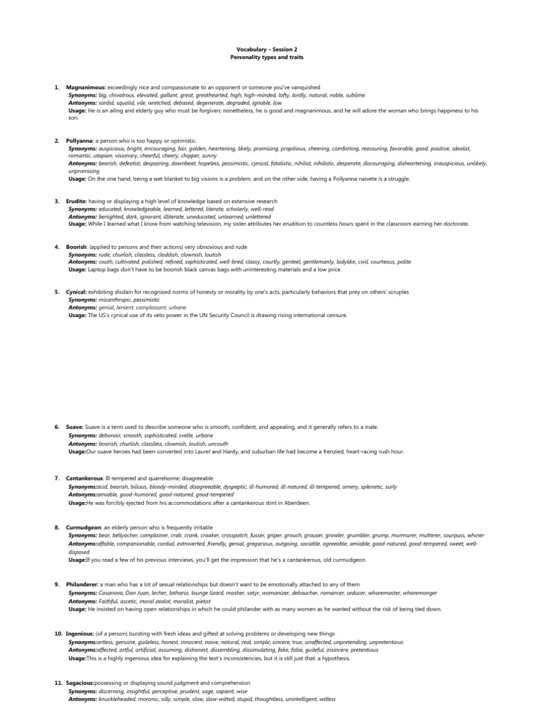 Vocabulary Session - 2 (Personality Types and Traits) | PDF | Religion ...