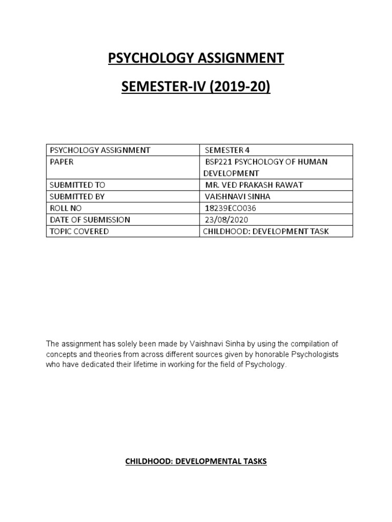 Psychology Assignment - Vaishnavi Sinha | PDF | Developmental ...
