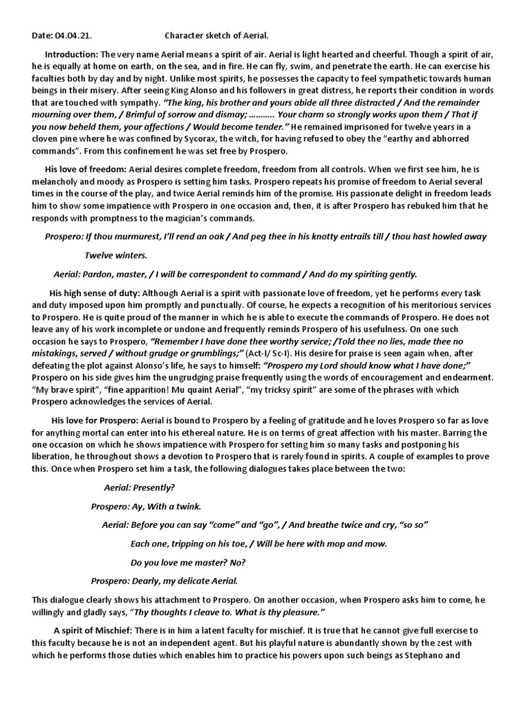 Character of Aerial | PDF | The Tempest