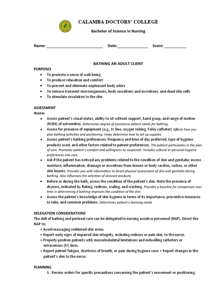 Bathing An Adult Client | PDF | Hand Washing | Hygiene