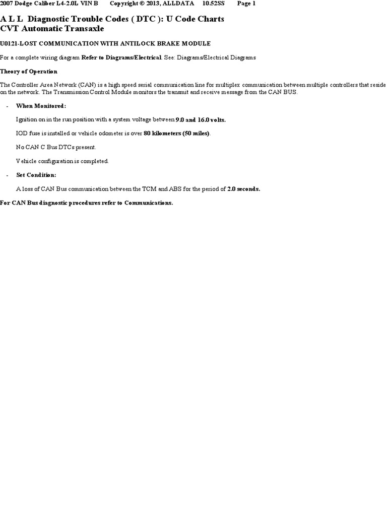 U0121 - Communication With Antilock Brake Module | PDF | Technology ...