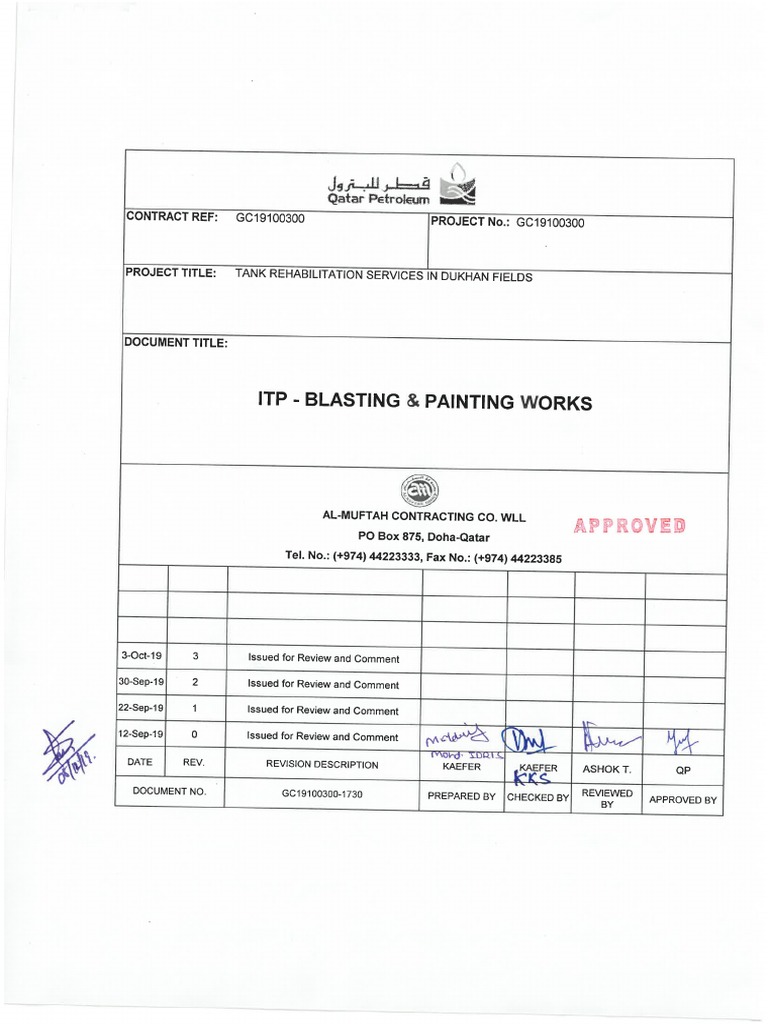 Itp For Blasting & Painting Works (GC19100300-1730) | PDF