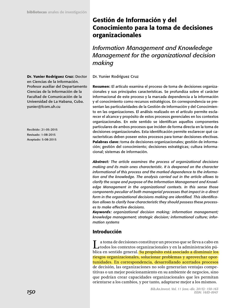 Toma de Decisiones en Las Organizaciones | PDF | Toma de decisiones | Conocimiento administrativo