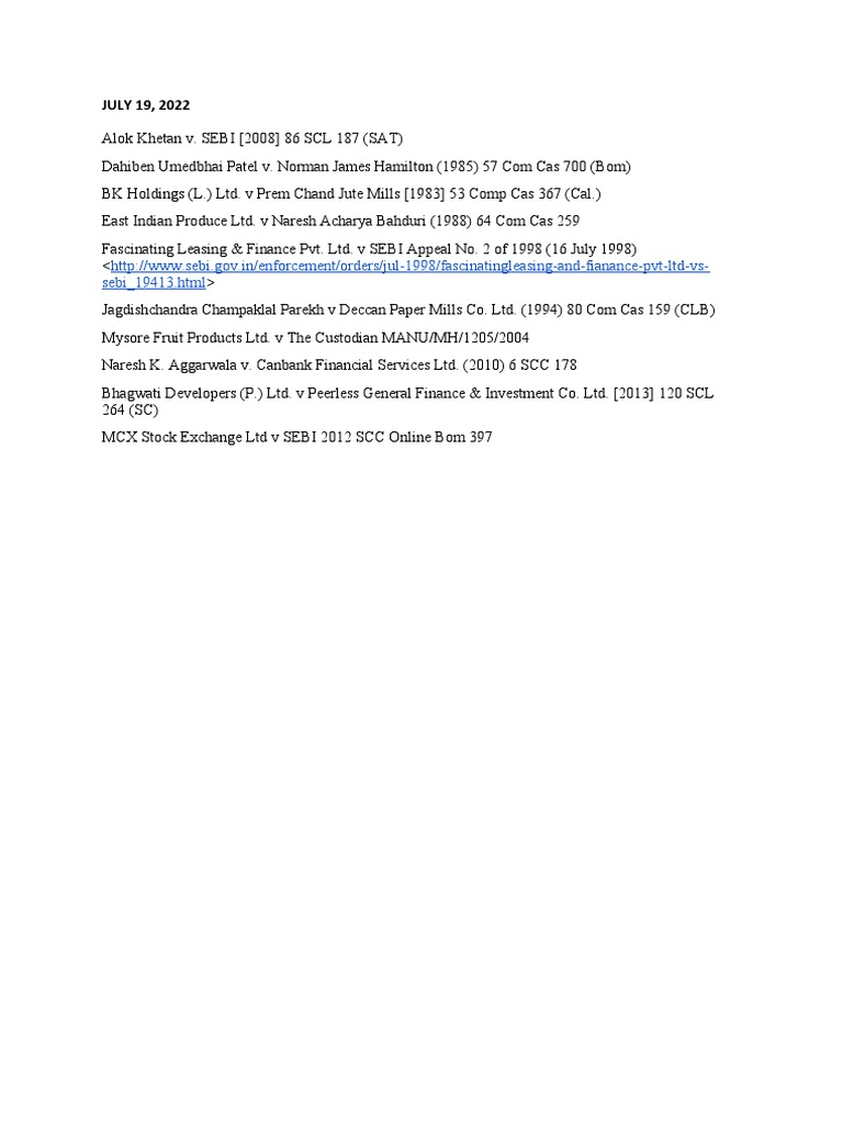 Case Names Given by Sir | PDF