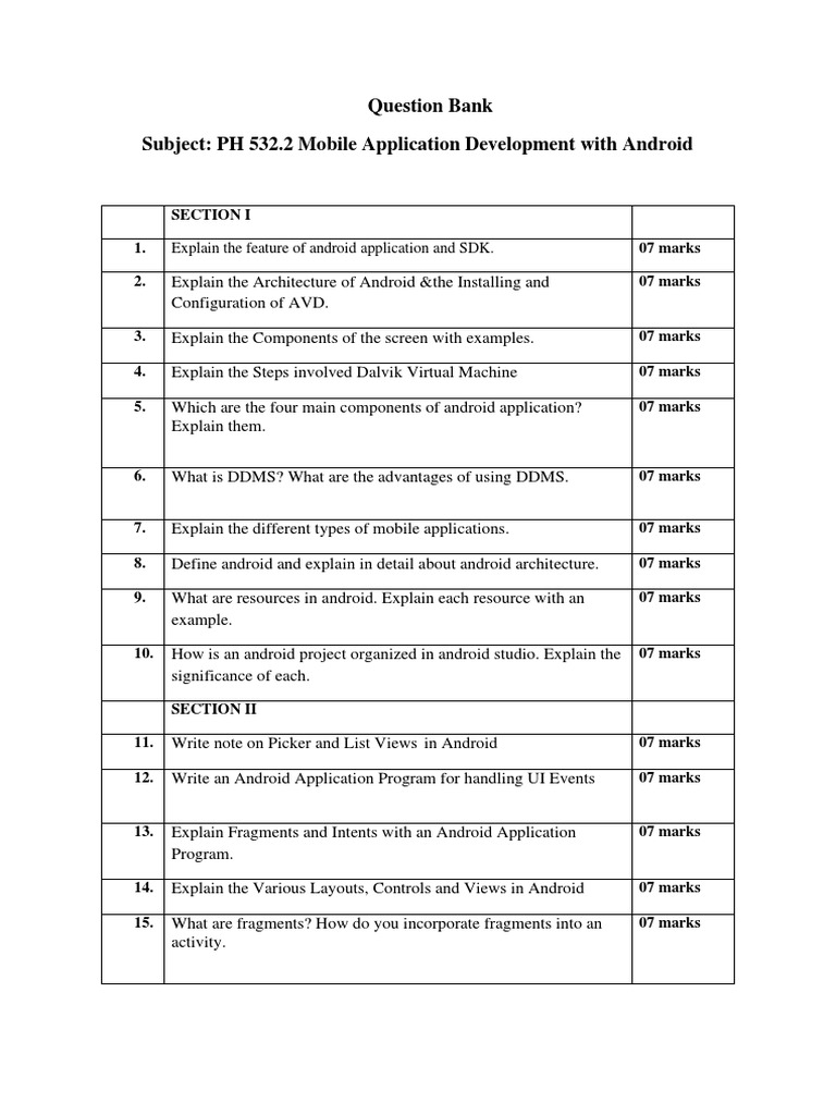 Android Question Bank MSCST 2021 | PDF | Android (Operating System ...