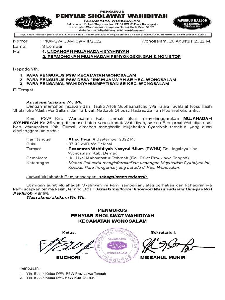 Undangan Mujahadah Syahriyah 2022 | PDF