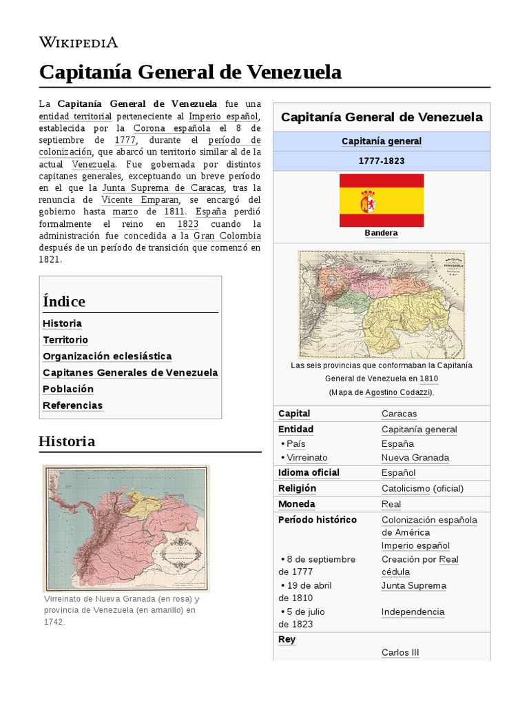 Capitanía General de Venezuela (1777-1823) | PDF | Antiguas colonias ...
