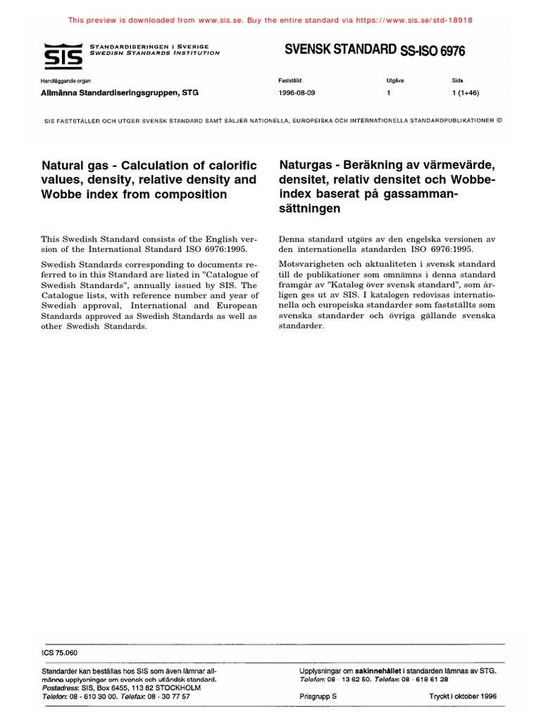 SS Iso 6976 en PDF | PDF | Gases | Enthalpy