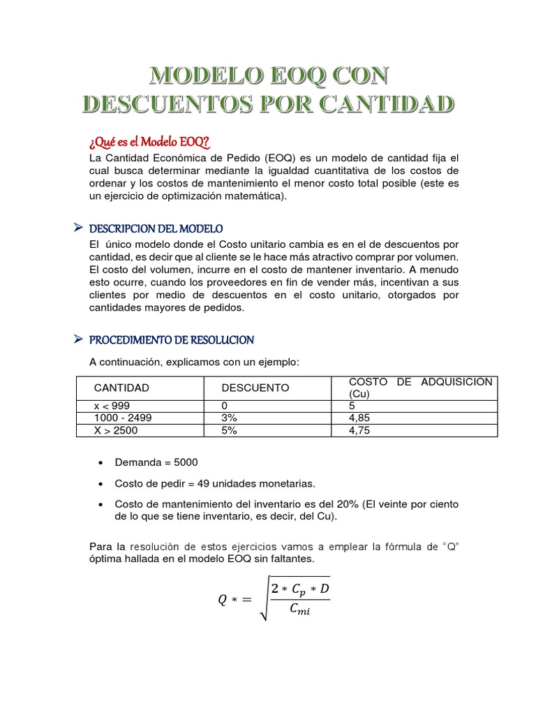 S5 - Modelo Eoq Con Descuentos Por Cantidad | PDF | Inventario | Análisis de sistemas