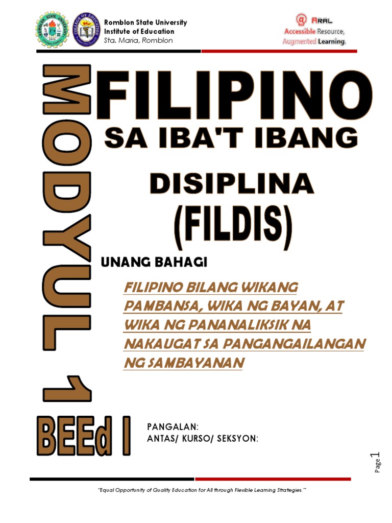 Modyul Sa Unang Linggo (FilDis) | PDF