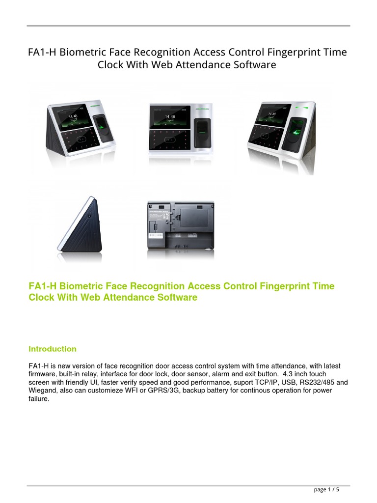 Recognition Access Control Fingerprint Time Clock With Web Attendance ...
