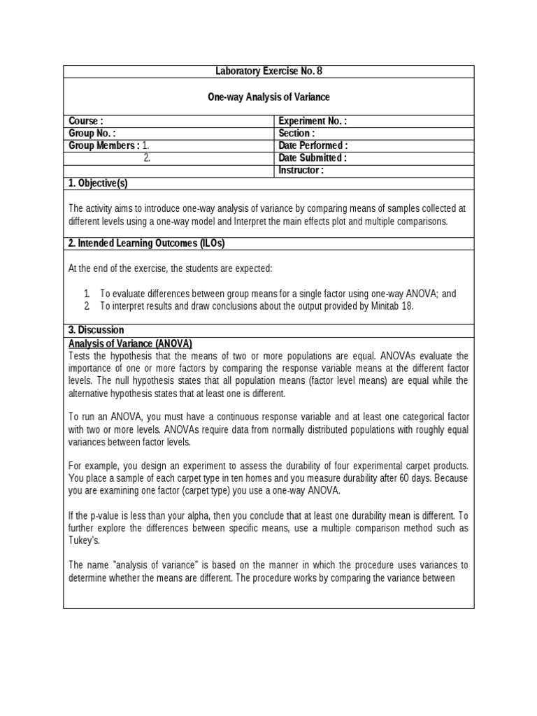 Assignment Exercise Anova | PDF | Analysis Of Variance | Variance