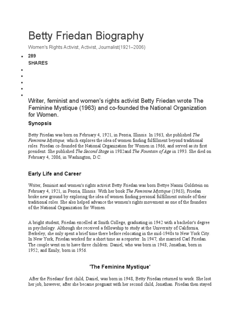 Betty Friedan | Download Free PDF | Woman | Women's Rights