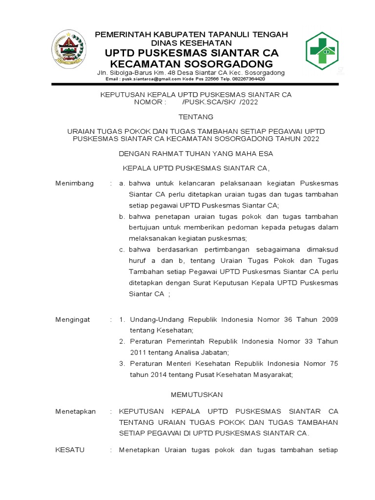 1.3.2 SK Uraian Tugas Pokok | PDF