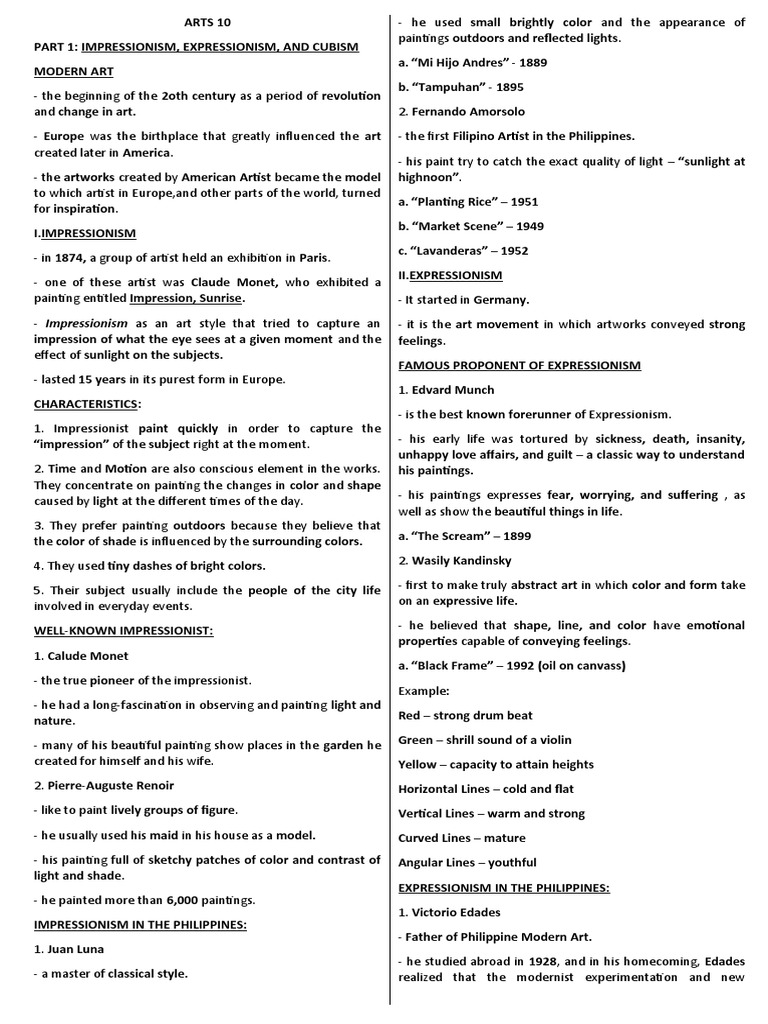 Impressionism, Expressionism and Cubism | PDF