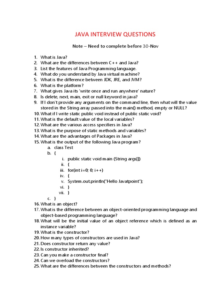 Java Interview Questions | PDF | Method (Computer Programming ...