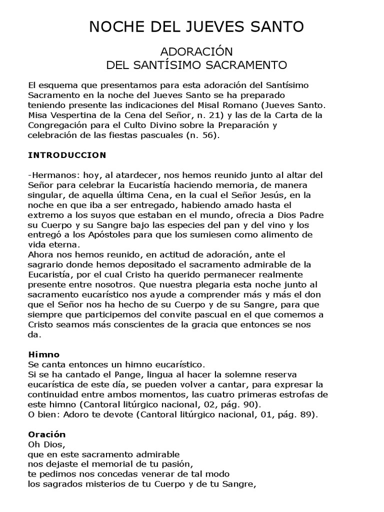 Noche Del Jueves Santo | PDF | eucaristía | Misa (liturgia)