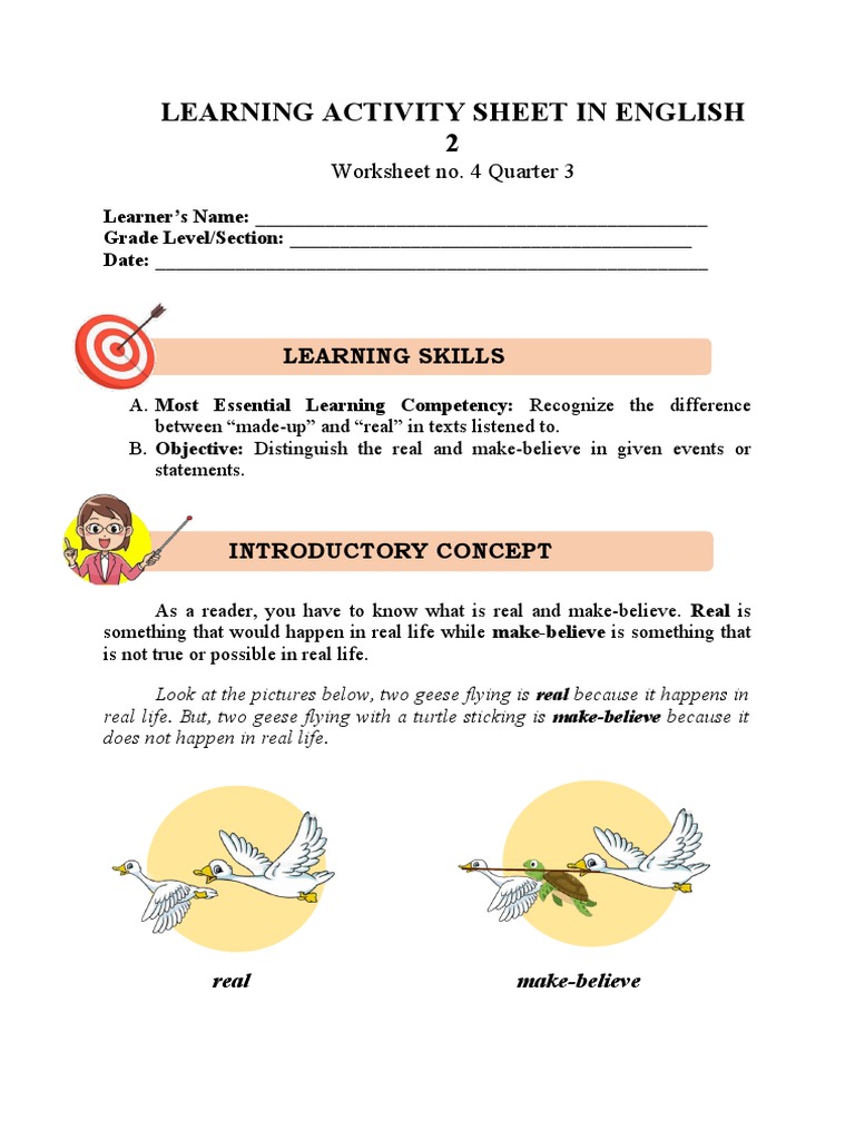 Real vs. Make-Believe Activities for Grade 2 | PDF | Language Arts ...