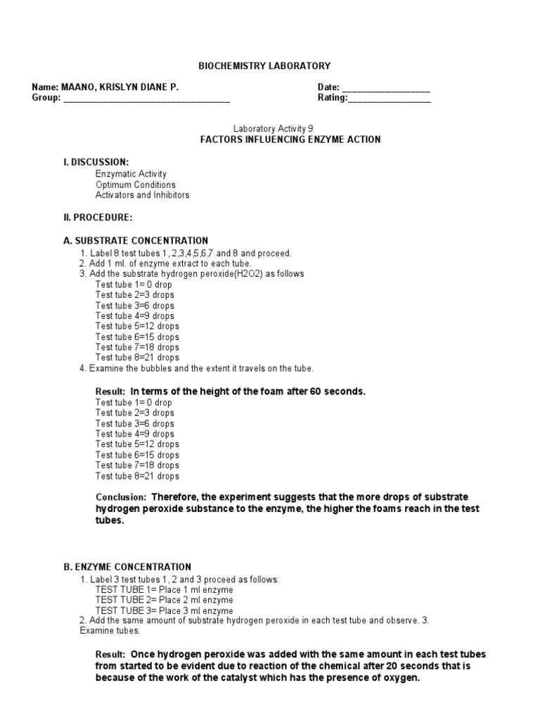 Lab Activity 9 - Factors Influencing Enzyme Action | PDF