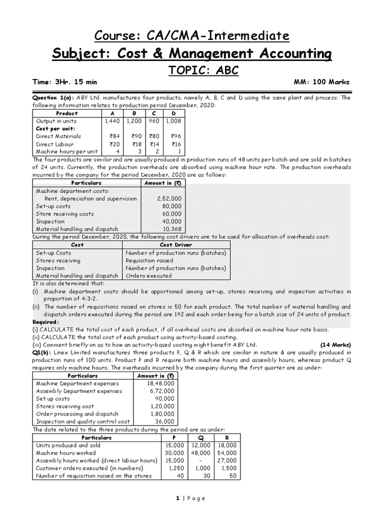 Activity Based Costing Test | PDF | Cost | Cost Of Goods Sold
