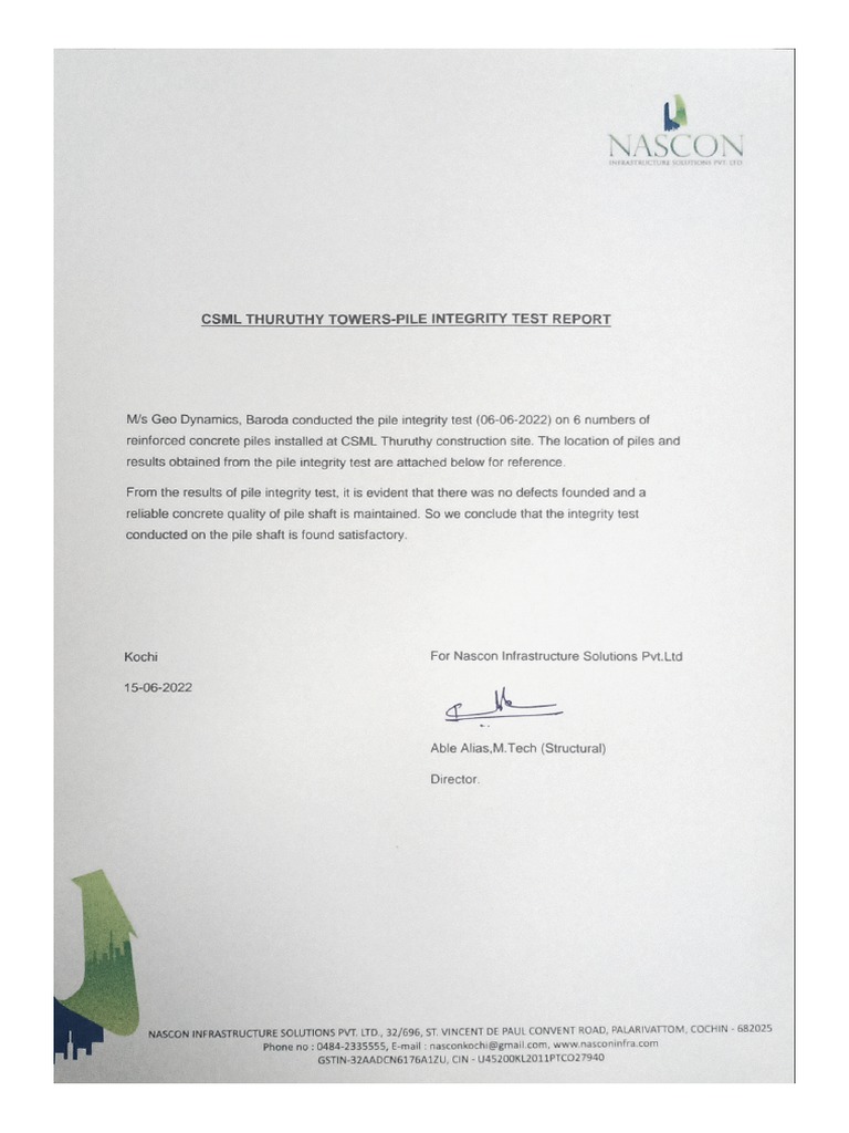 Pile Integrity Test Report - Approval - 15!06!22 | PDF | Deep ...