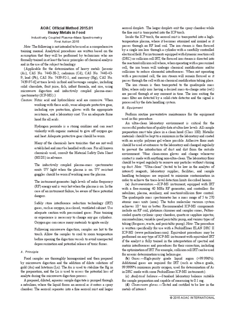 Aoac 2015.01 Hms in Food by Icp Ms | PDF