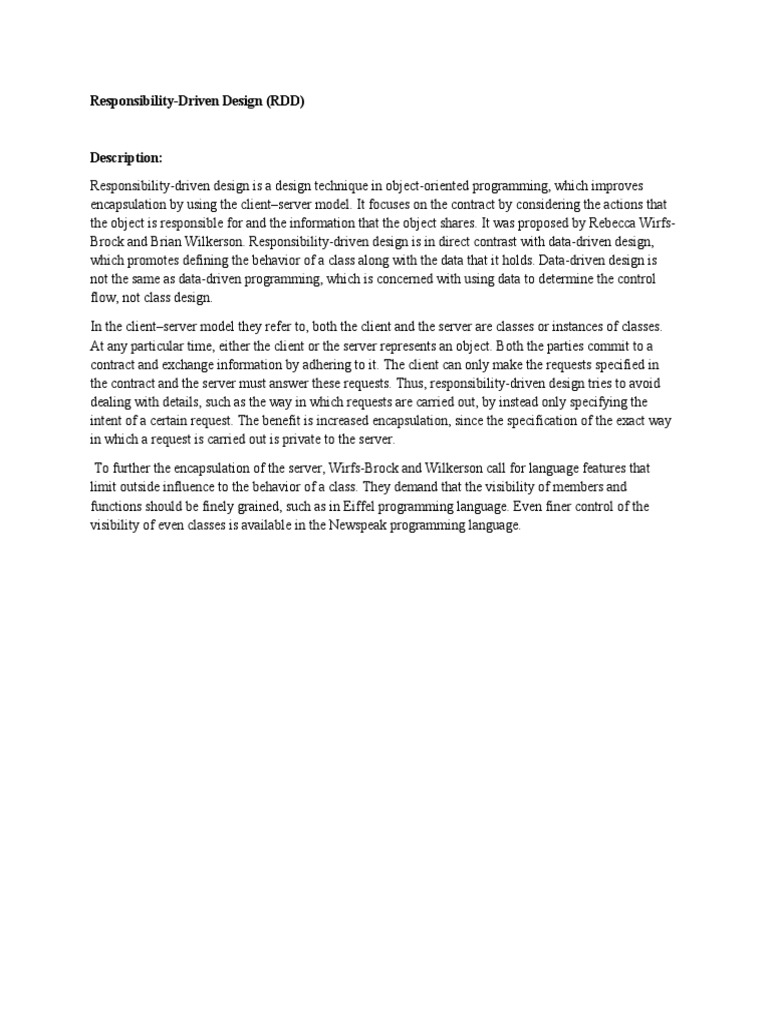 Responsibility-Driven Design | PDF