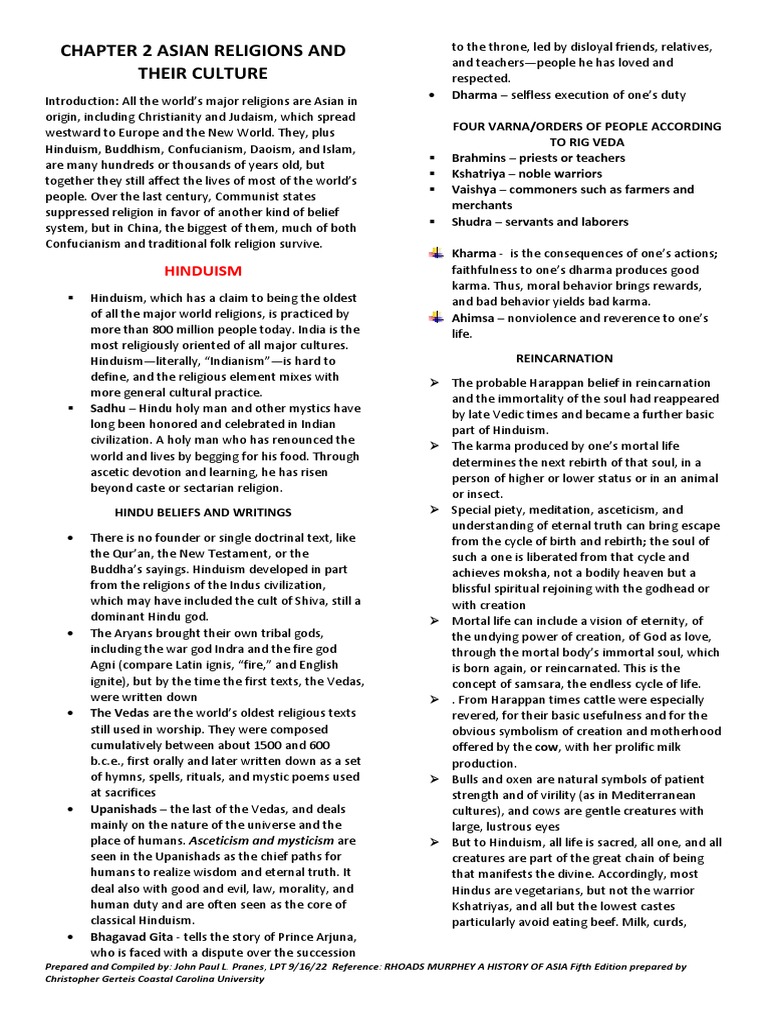 Chapter 2 Asian Religions and Their Culture Final Notes | PDF