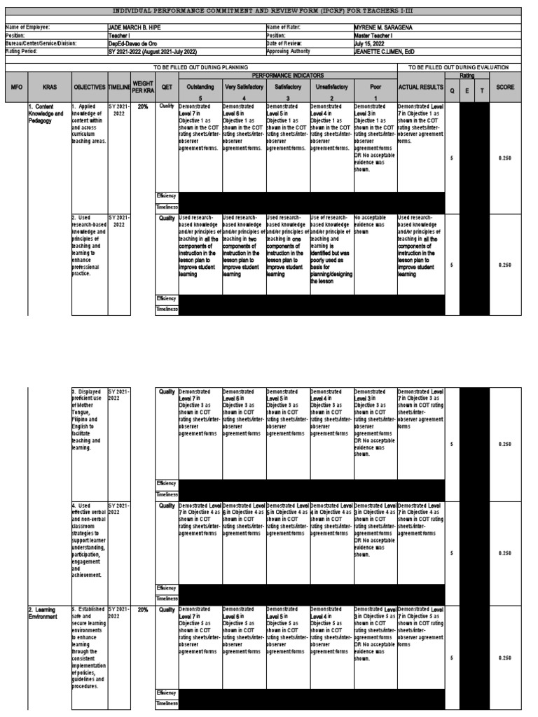DDO - IPCRF - Proficient Teacher 1 3 | PDF | Learning | Lesson Plan