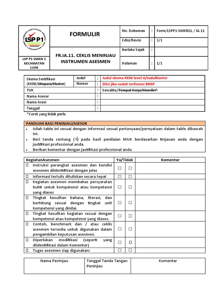 Ceklis Tinjau Instrumen Asesmen | PDF