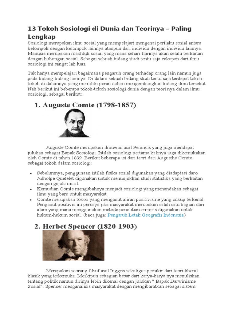 13 Tokoh Sosiologi Di Dunia Dan Teorinya | PDF