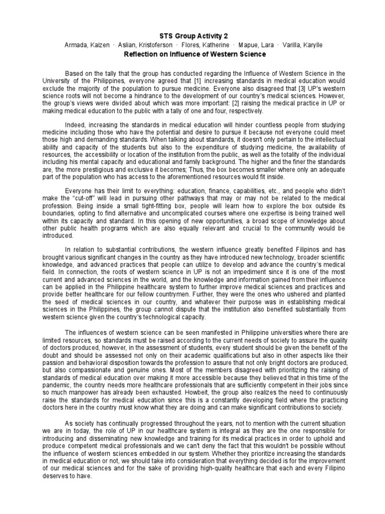 STS - Reflection On Western Influence | PDF | Science | Medical Education