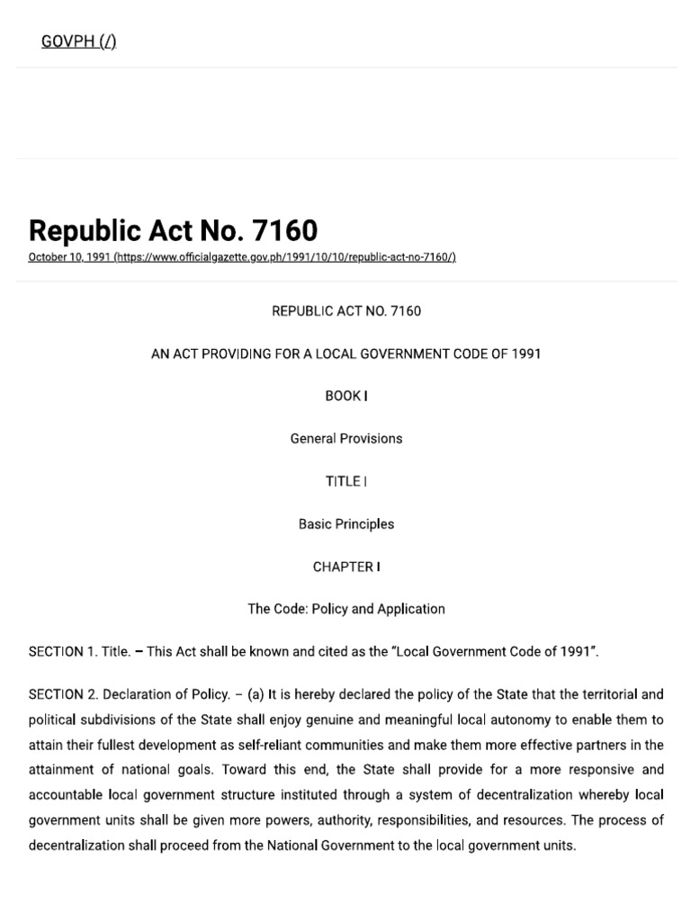 The Local Government Code of 1991 | PDF