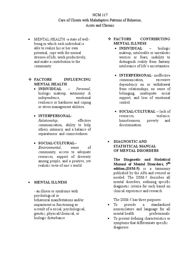 Care of Clients with Maladaptive Patterns of Behavior: A Guide to Understanding Mental Health ...