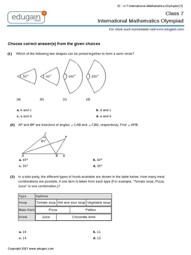 Grade 7 International+Mathematics+Olympiad in | PDF