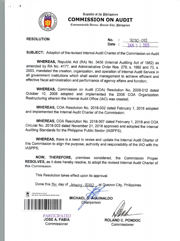 COA Resolution No. 2020-012 | PDF