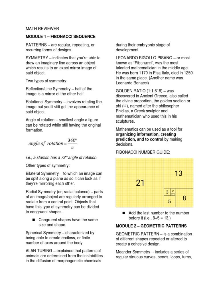 Math Reviewer Module1-2 | Download Free PDF | Pattern | Shape