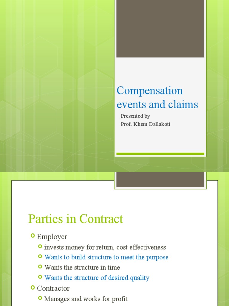 Compensation Events and Claims: Presented by Prof. Khem Dallakoti | PDF ...