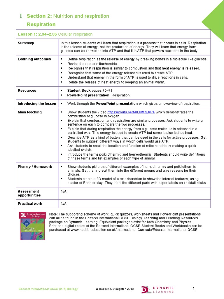Lesson Plans Respiration (1 4) | PDF | Cellular Respiration | Adenosine ...